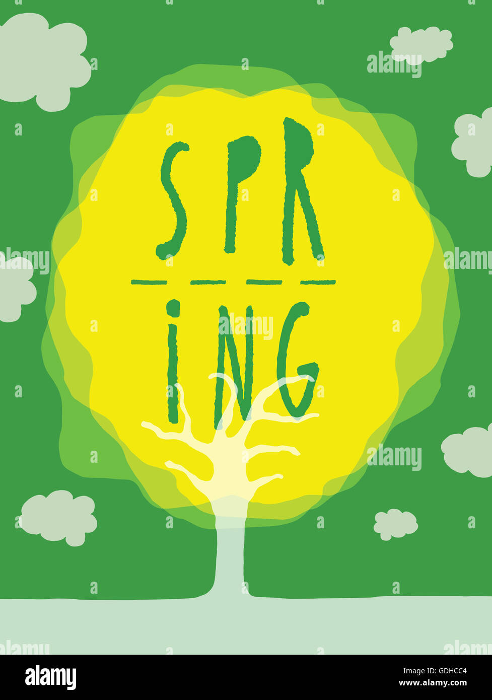Cartoon illustration of spring tree with word Stock Photo - Alamy