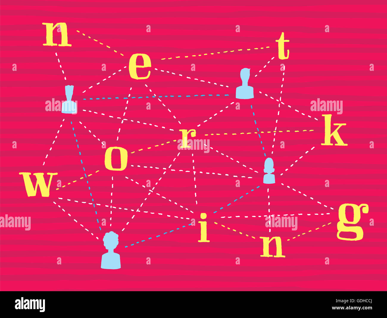 Cartoon illustration of people connecting and networking words Stock ...