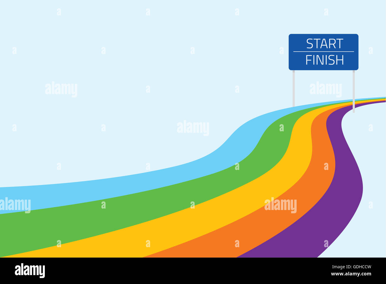 Cartoon illustration of a start and finish line with colorful path ...