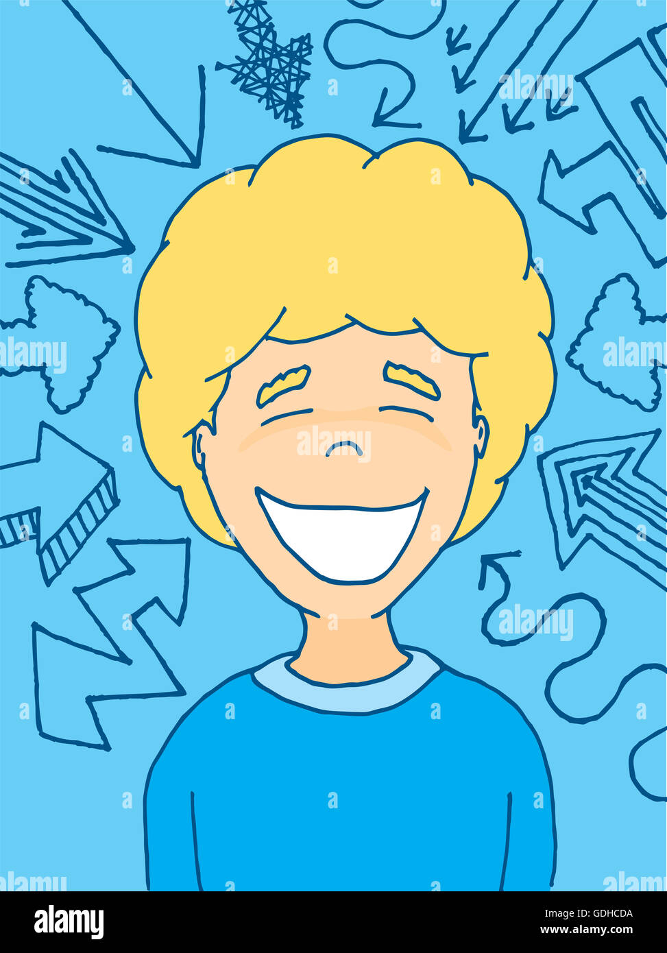 Cartoon illustration of happy kid influenced by different external ...
