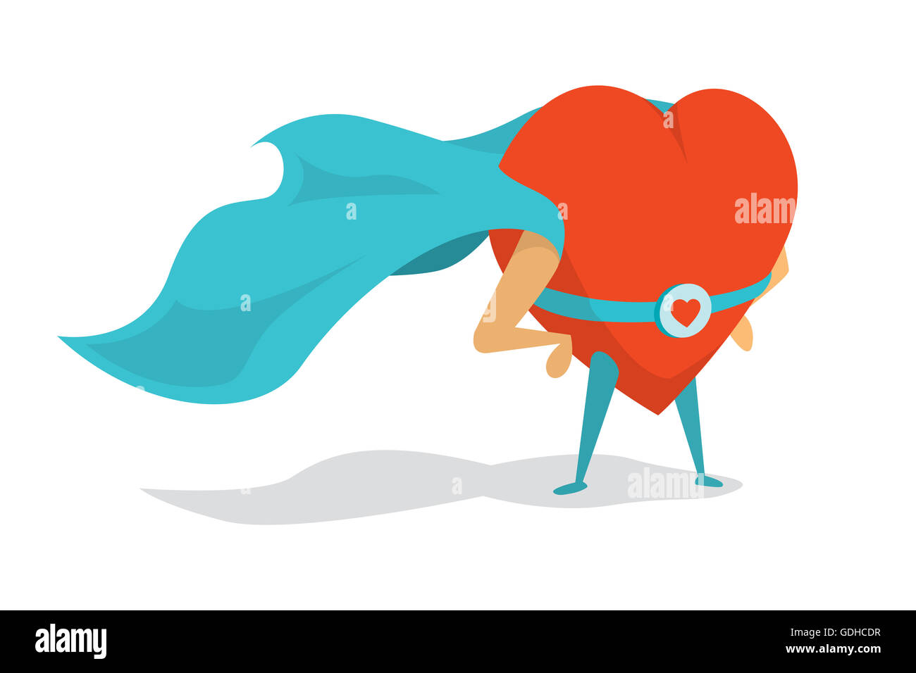 Cartoon illustration of a love super hero heart wearing cape Stock ...