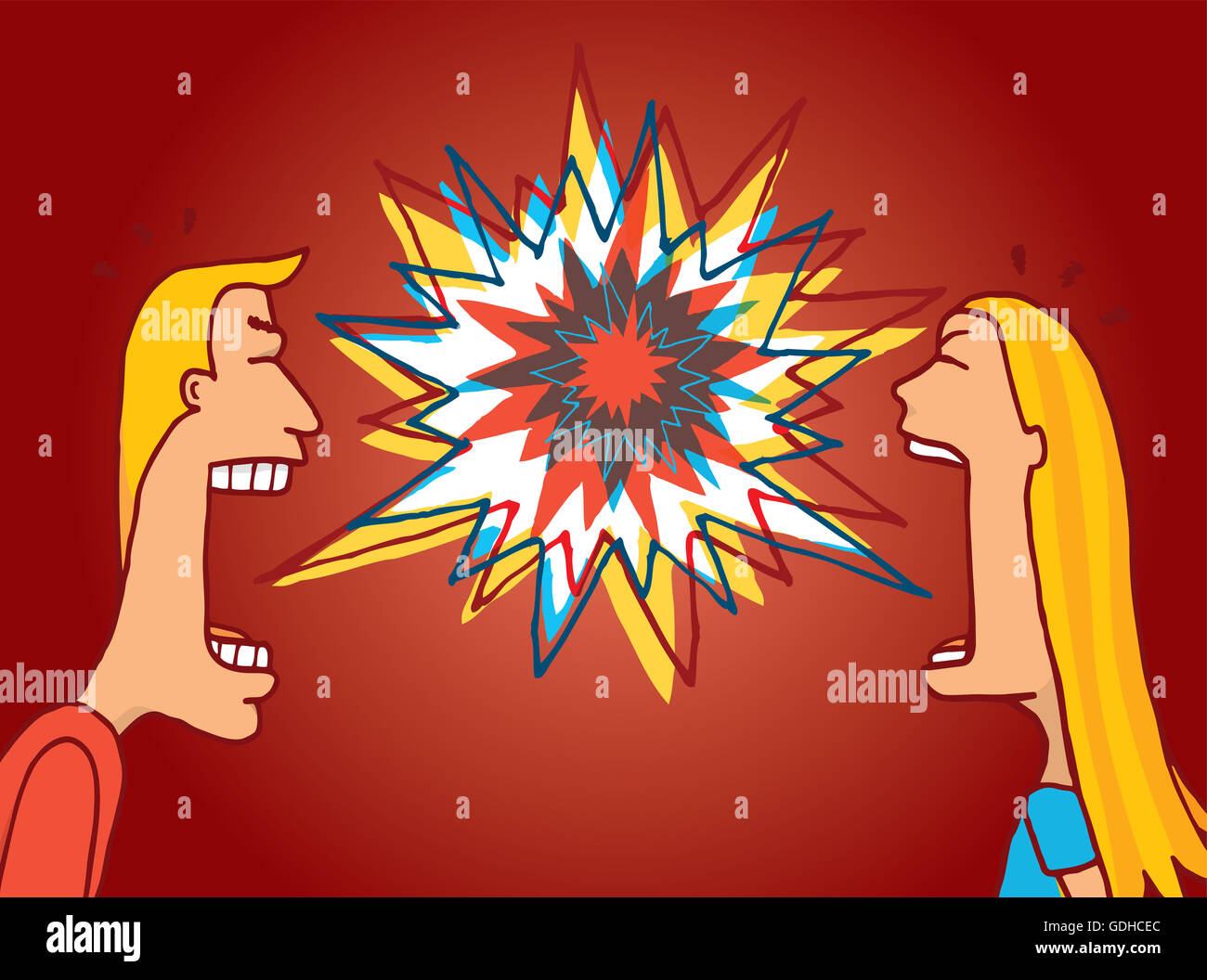 Cartoon illustration of couple discussing an argument or having a fight ...