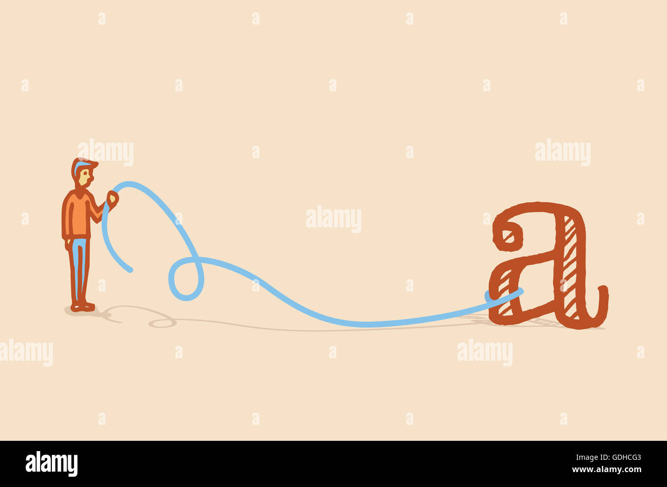 Cartoon illustration of a man holding a big tied letter or reading and ...