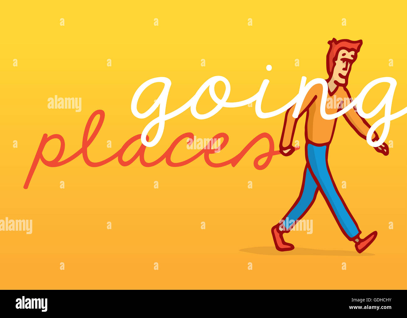 Cartoon illustration of determined man walking and going places Stock ...