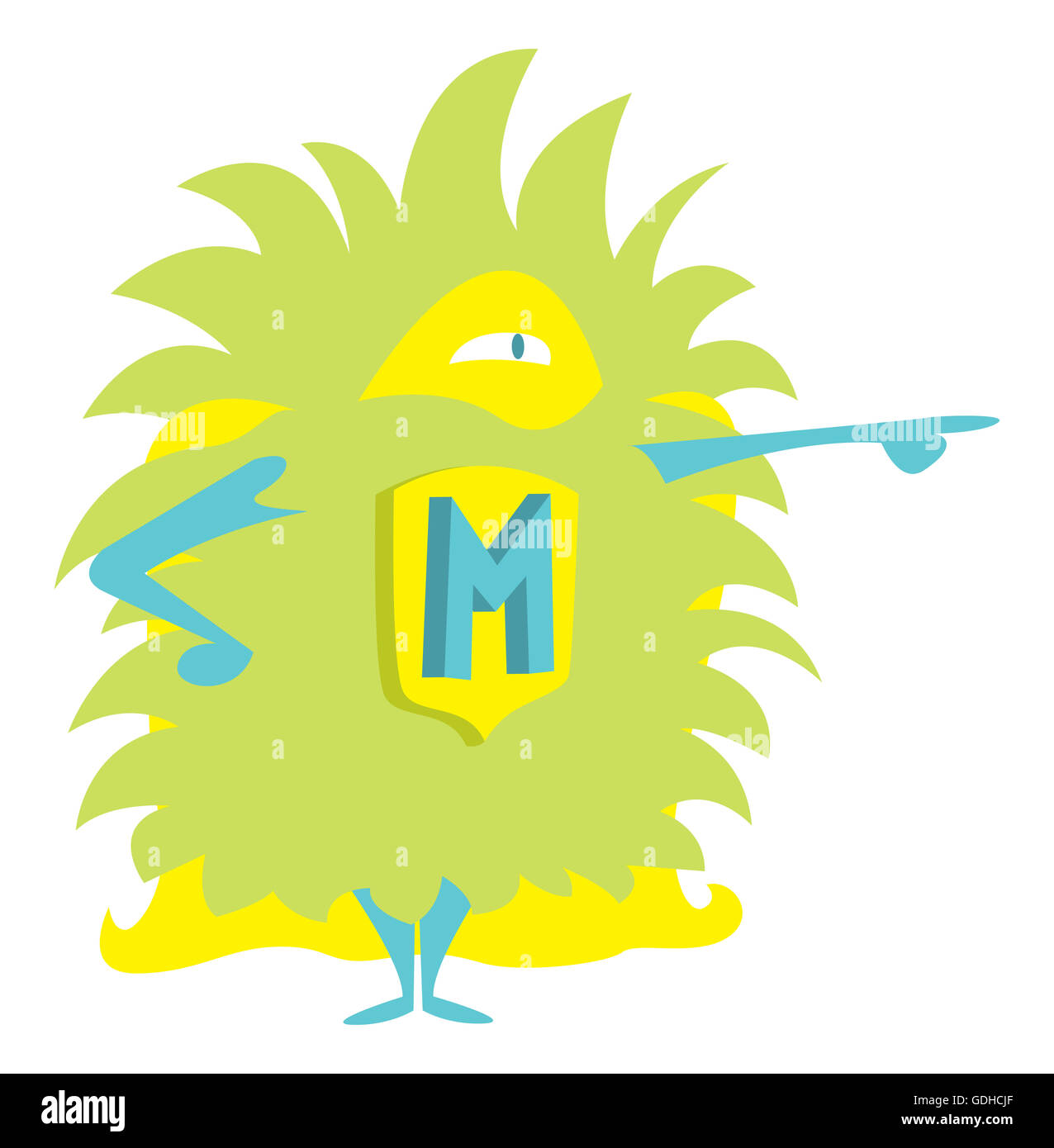 Cartoon illustration of a cute childish monster super hero standing ...
