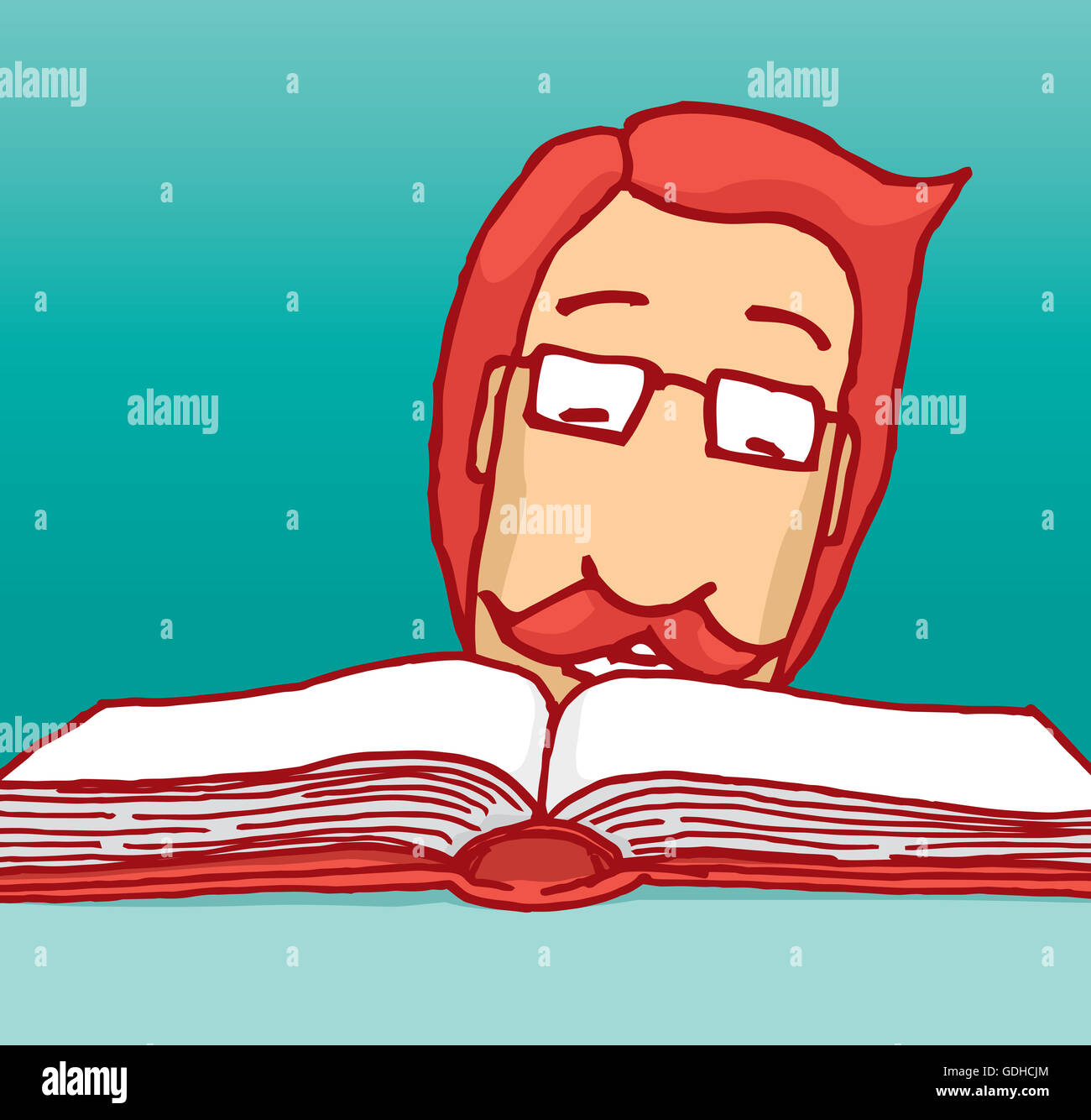 Cartoon illustration of curious man peeping or reading a book Stock ...