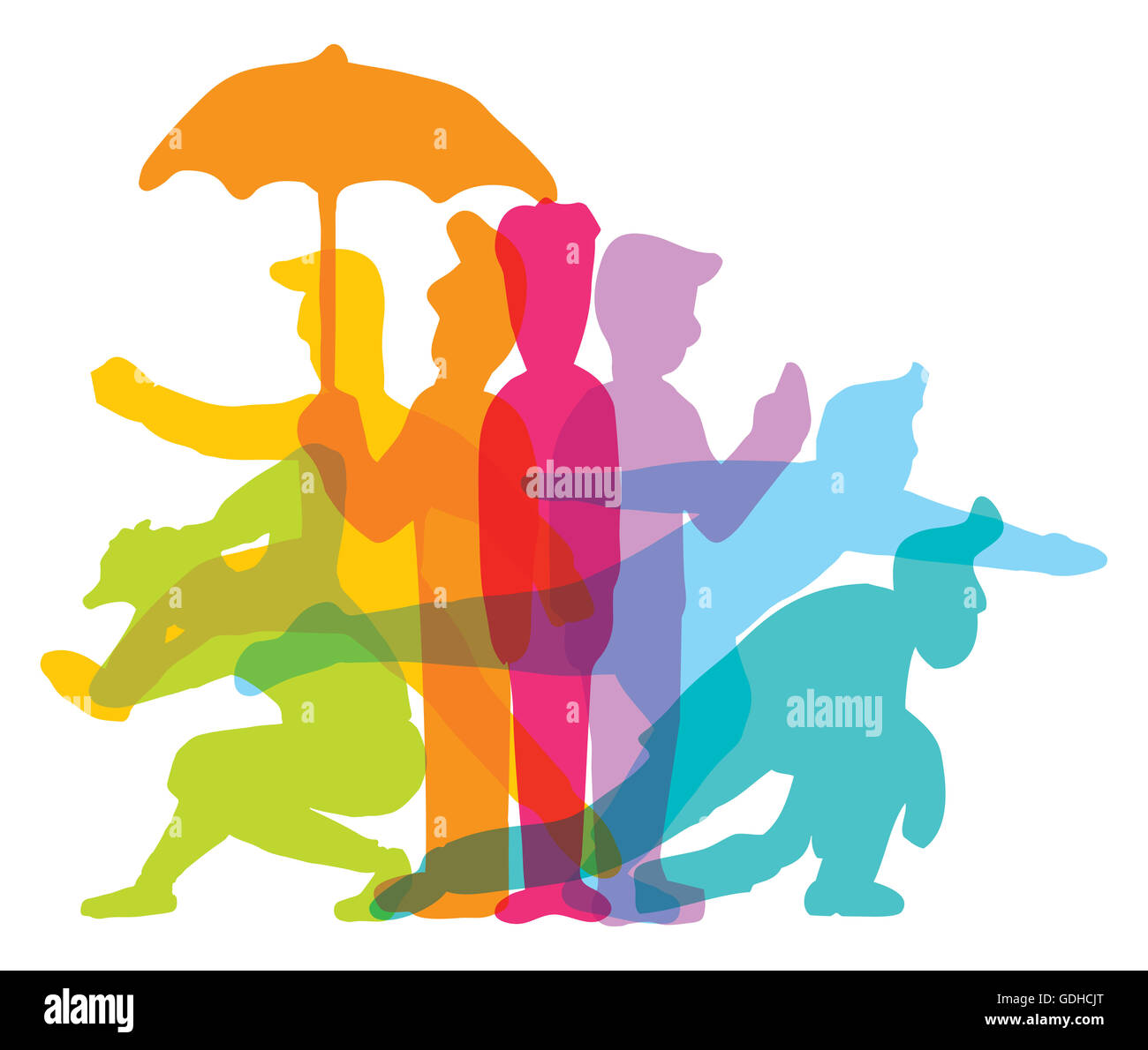 Cartoon illustration of active man performing different actions in ...