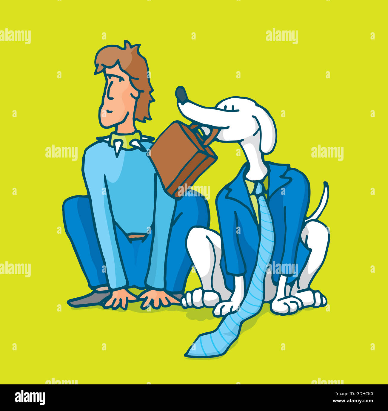 Cartoon illustration of man and dog friends sitting together swap ...