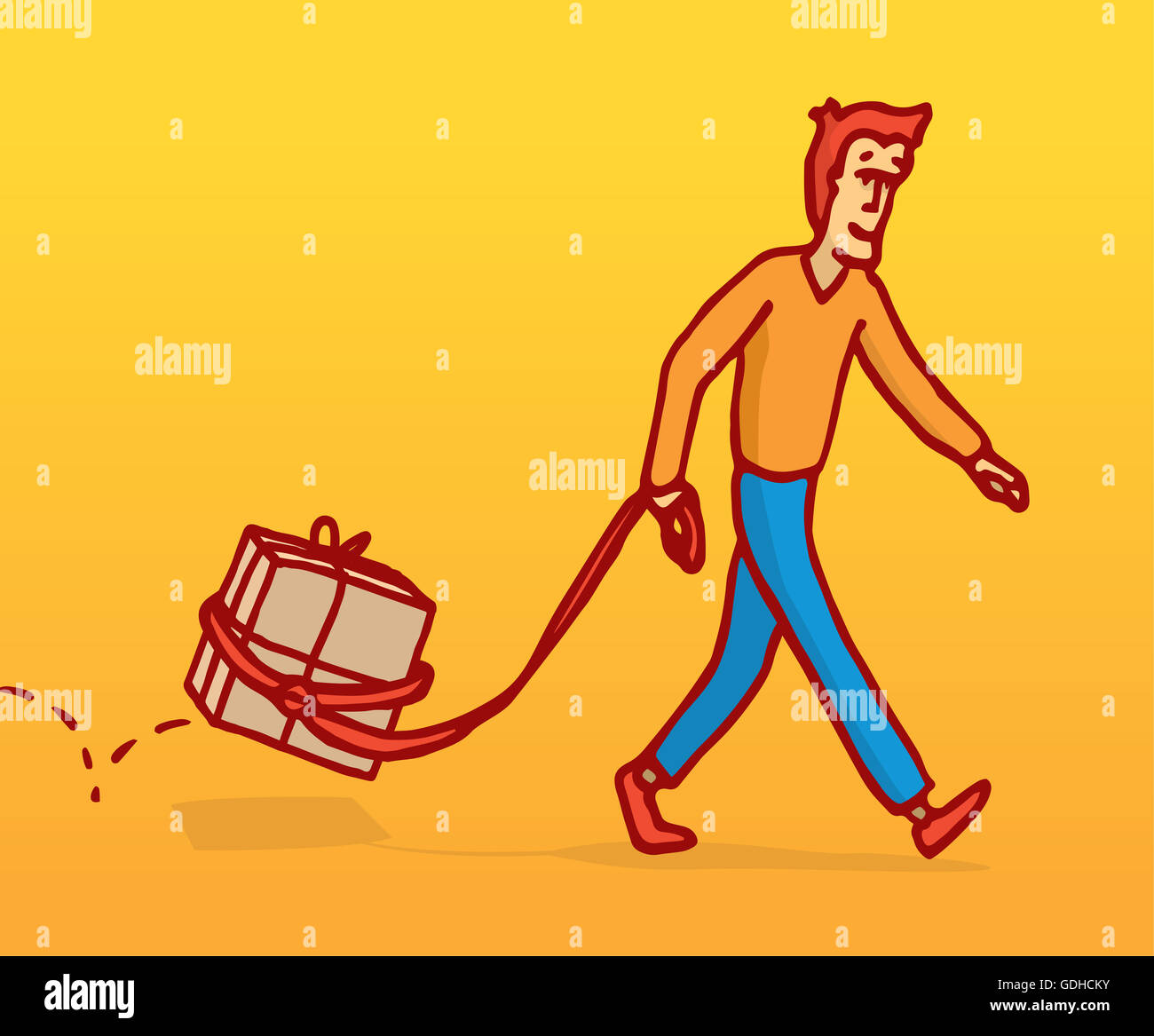 Cartoon illustration of a unique man walking a box like a pet Stock ...