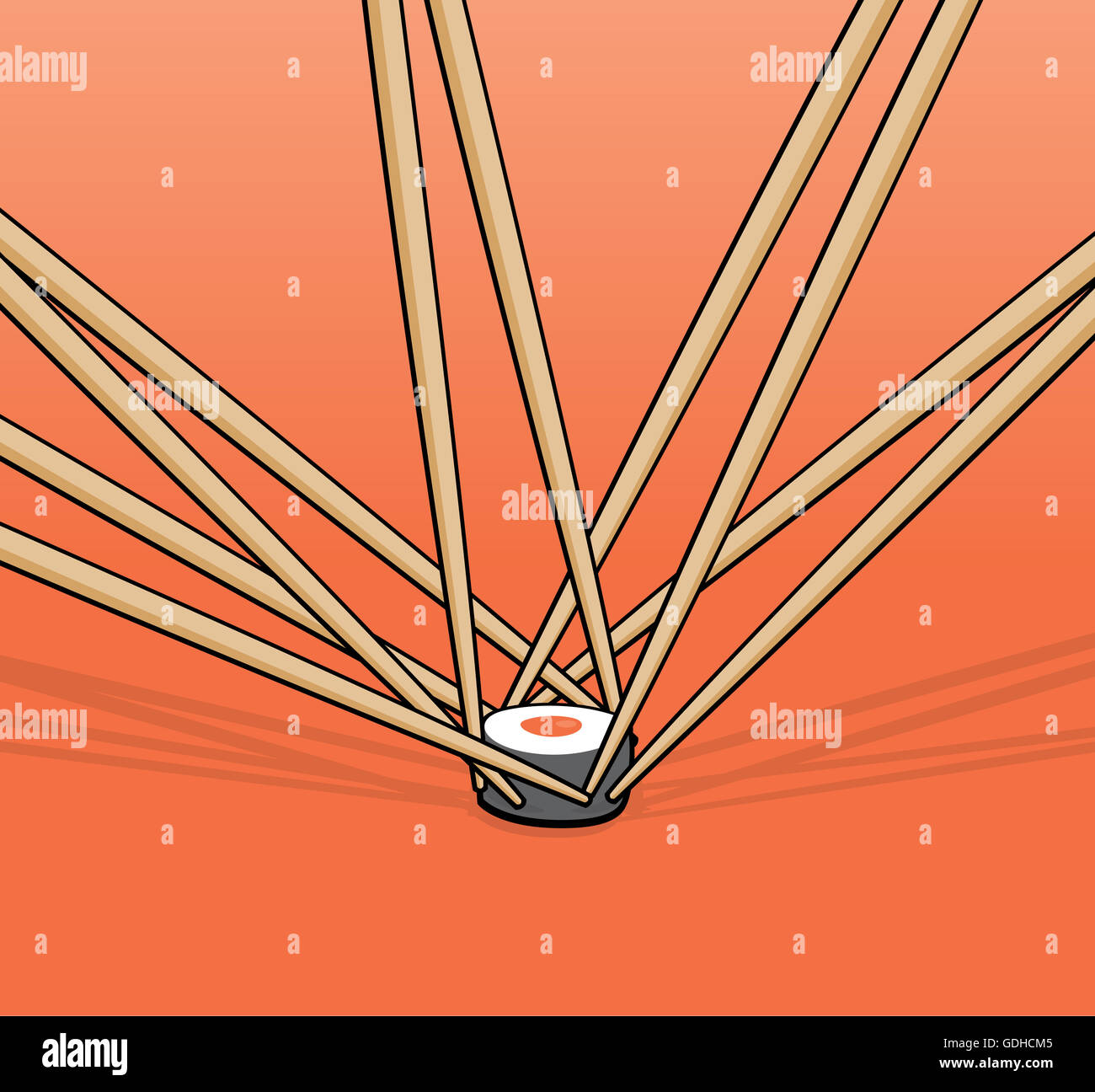 Cartoon illustration of many chopsticks fighting or competing for ...