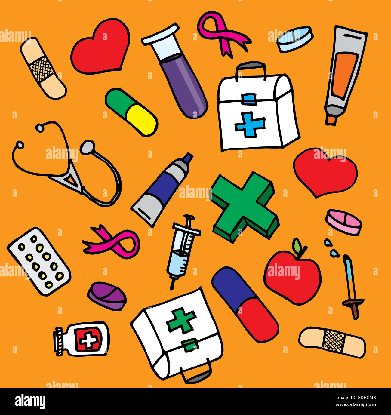 Cartoon illustration of several simple medical objects Stock Photo - Alamy