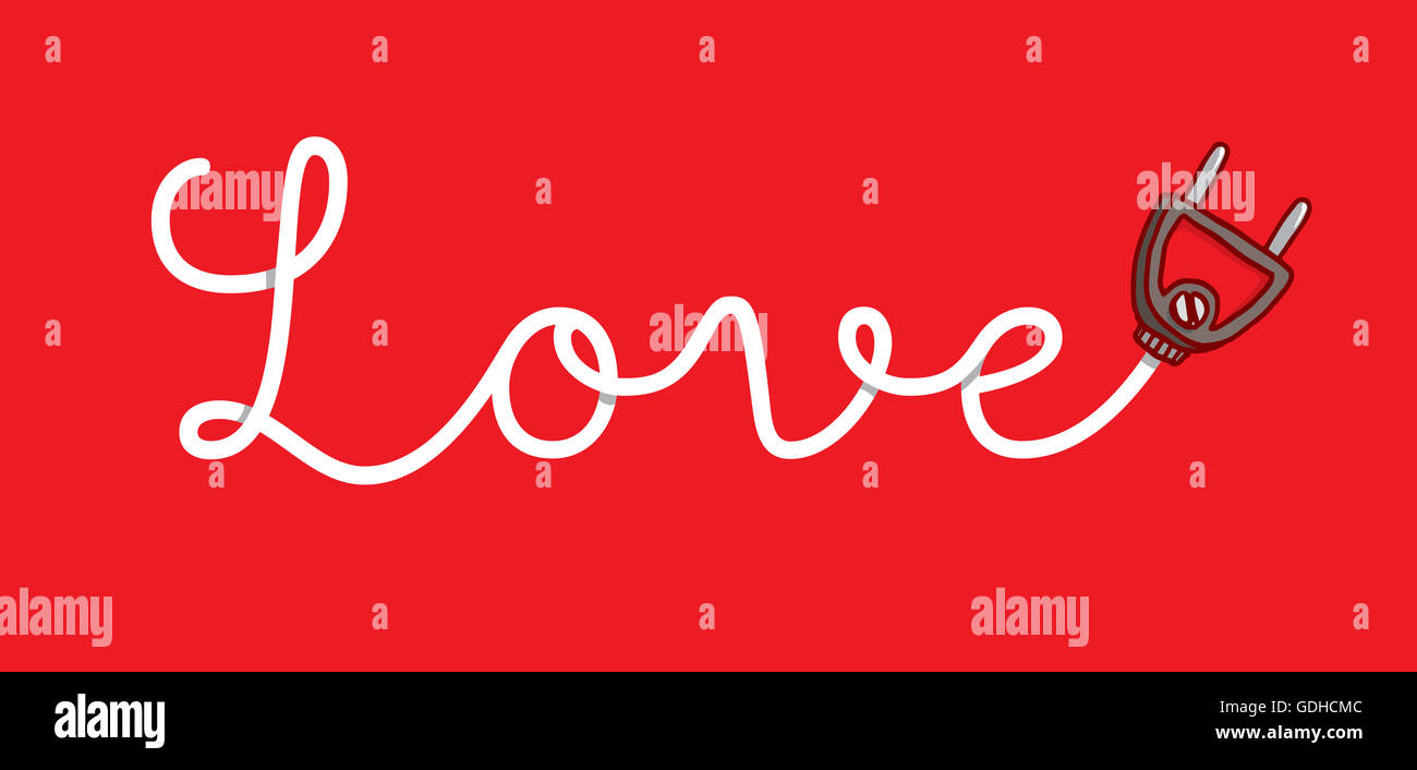 Cartoon illustration of love word as a cute cable and plug Stock Photo ...