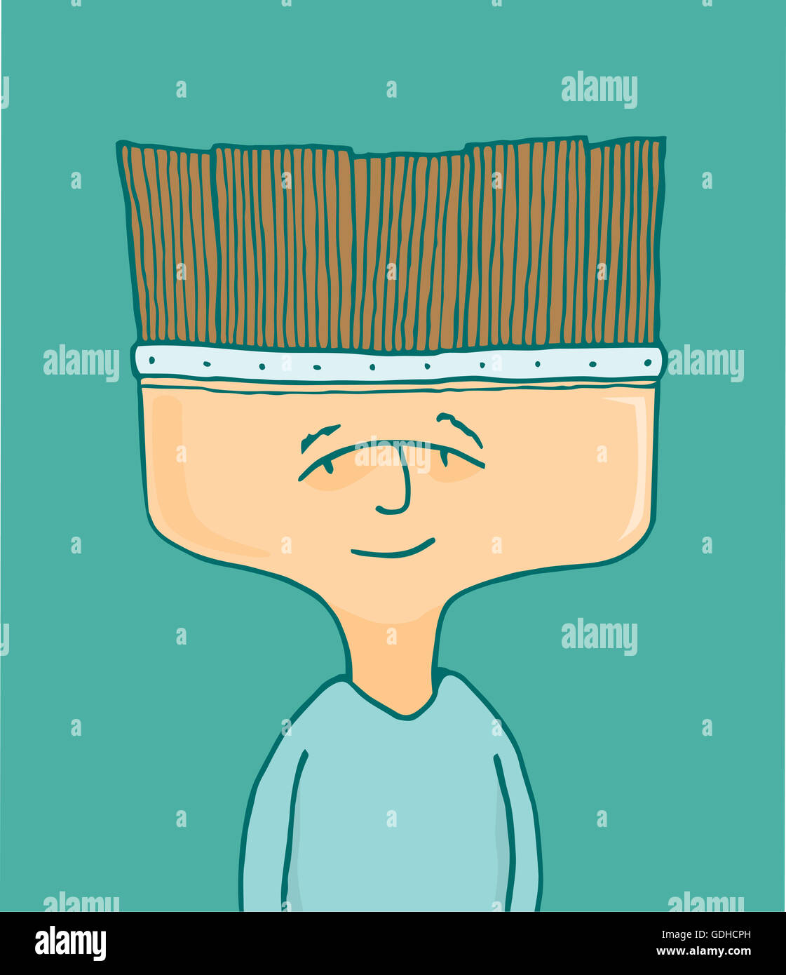 Cartoon illustration of funny artist obsessed on painting with brush ...