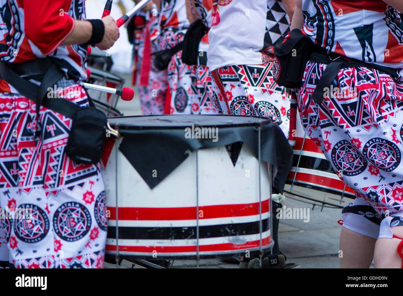Batala drums and costumes at Bath Carnival. Bath Carnival procession ...