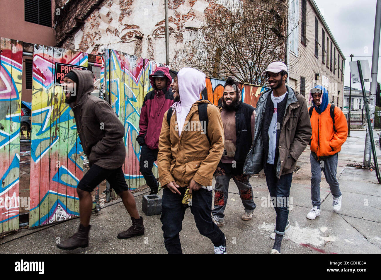 Baltimore, Maryland, USA. 21st Mar, 2016. Group of rappers walks in the ...