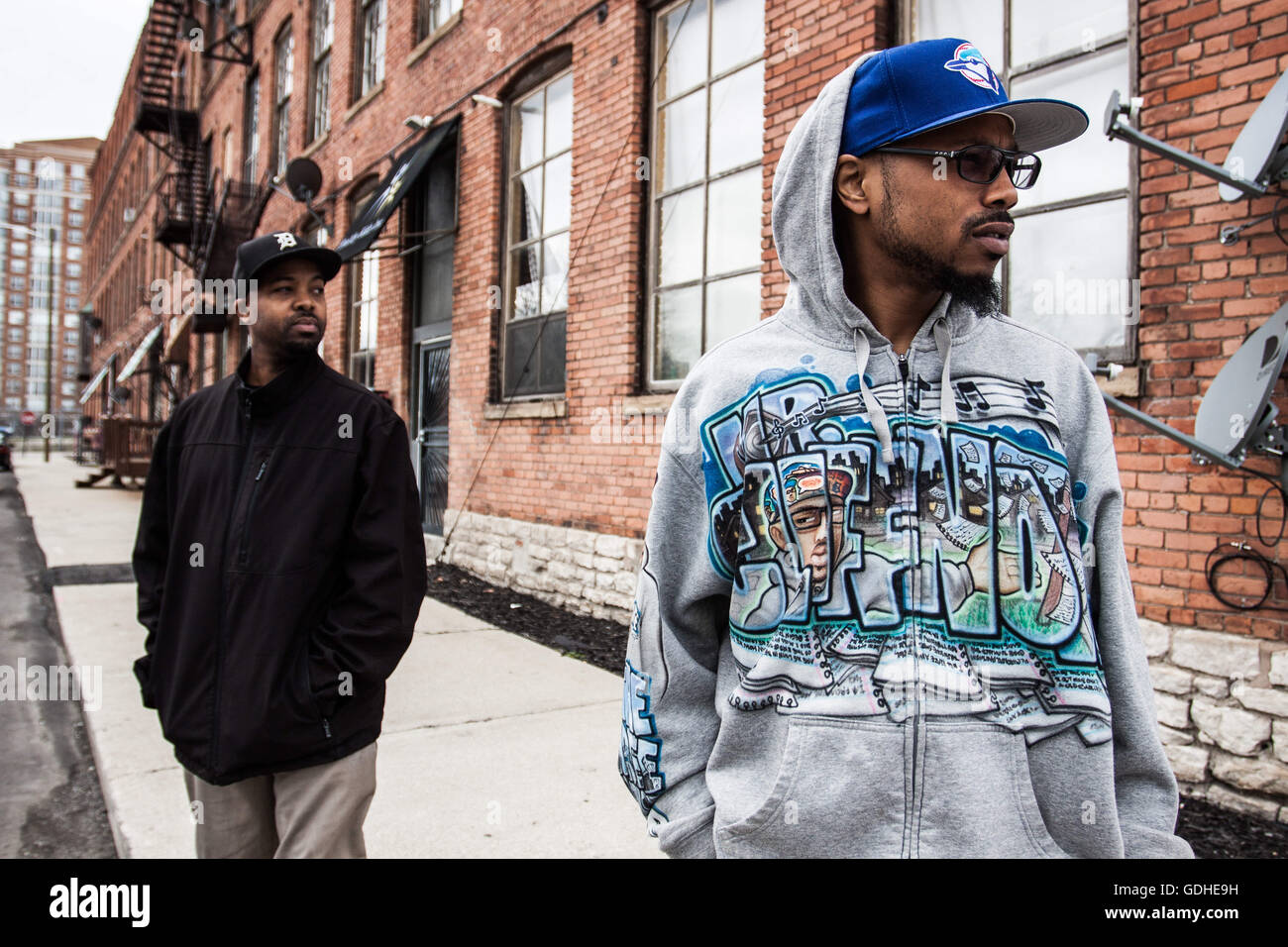 Detroit, Michigan, USA. 10th Apr, 2016. Rapper and DJ infront of their ...