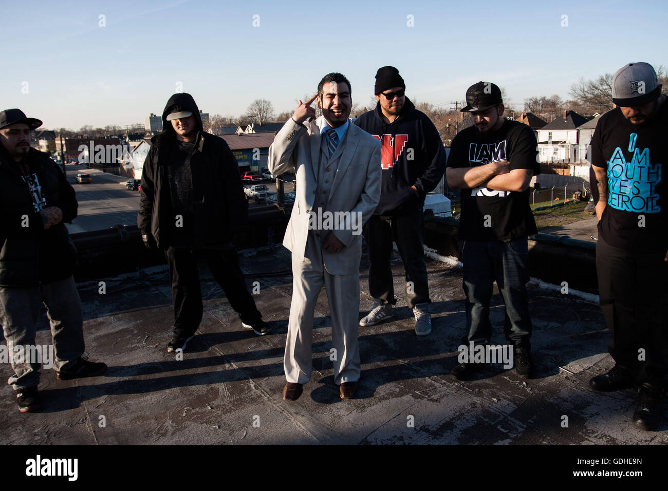 Detroit, Michigan, USA. 7th Apr, 2016. Hispanic group of rappers are ...