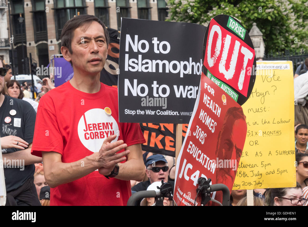 London, UK. 16th July 2016. A jeremy Corbyn supporter at the rally in ...