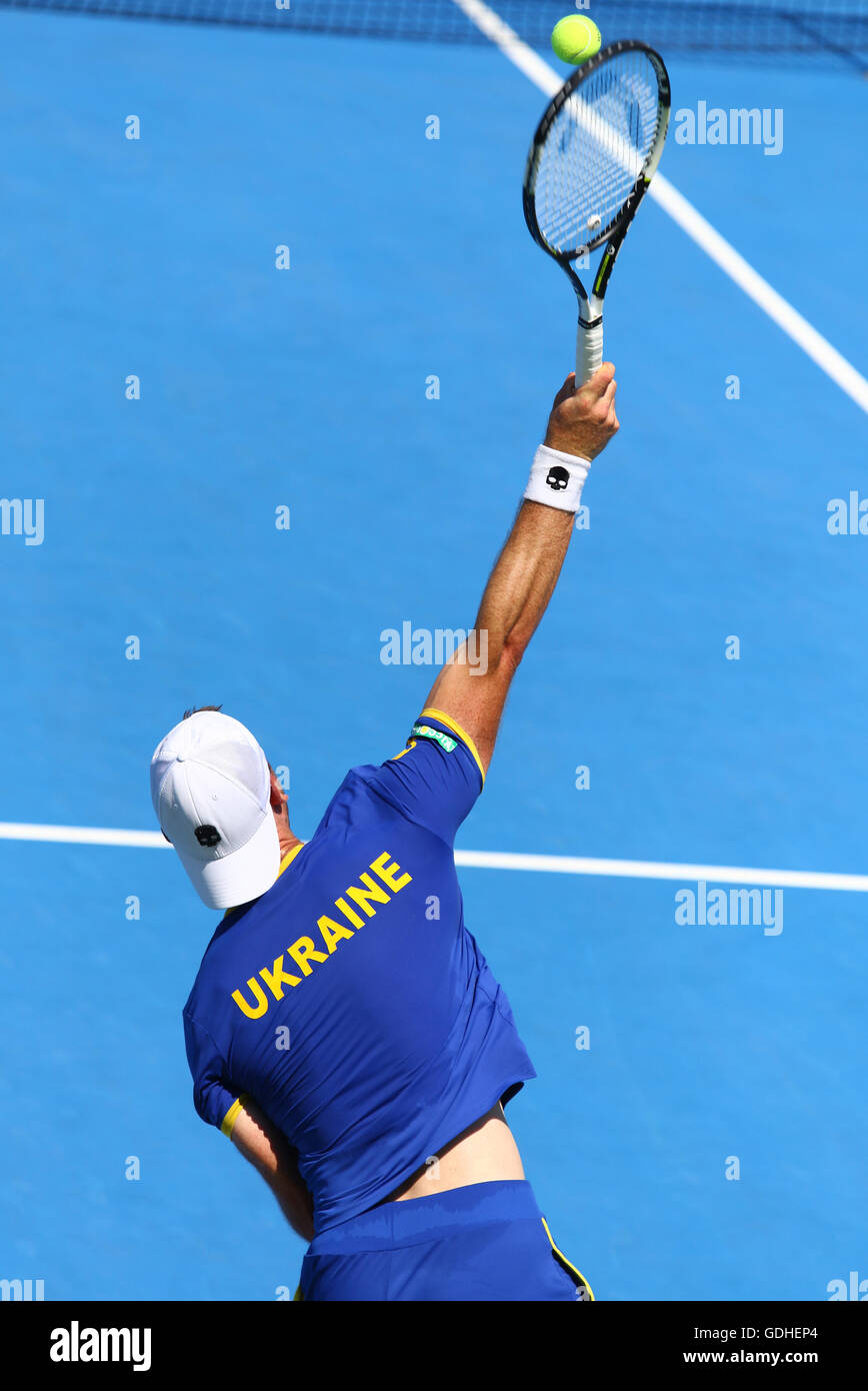 Kyiv, Ukraine. 15th July, 2016. Illya MARCHENKO of Ukraine serves ...