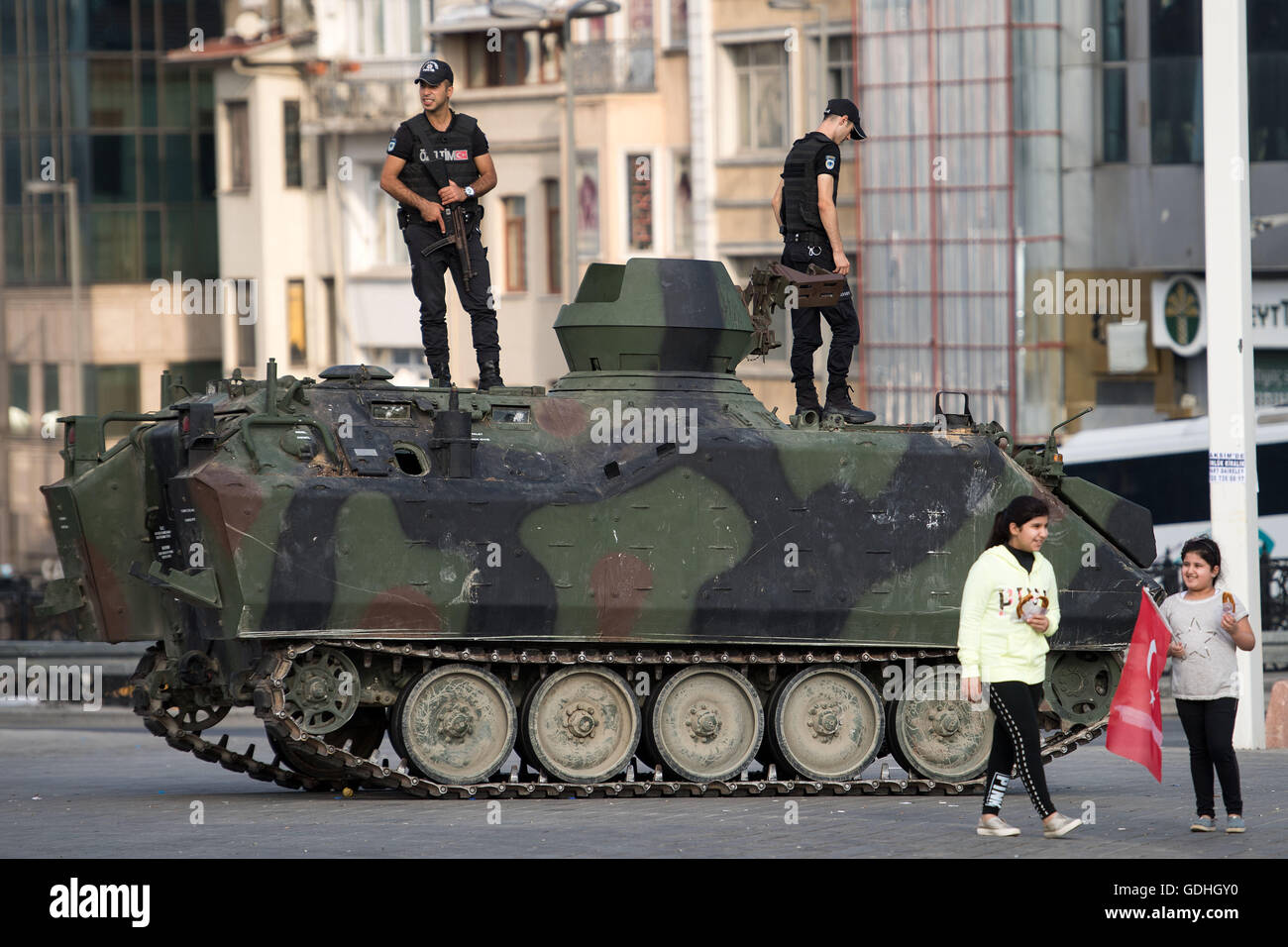 Istanbul, Turkey. 16th July, 2016. Police officers stand guard on a ...