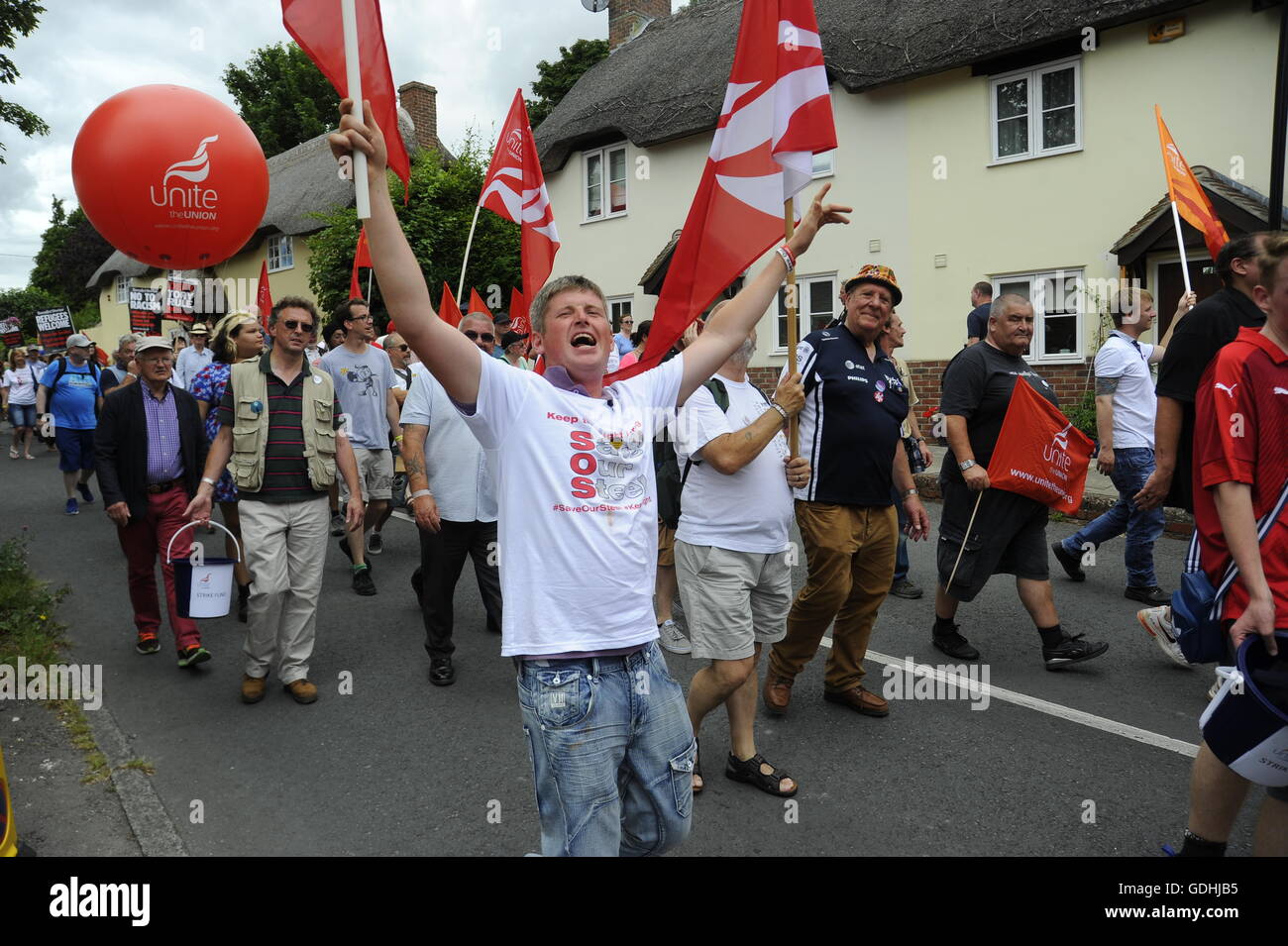 Tolpuddle Martyrs Rally, Dorset, UK. 17th July 2016. The parade going ...
