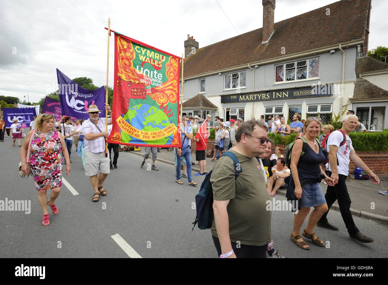 Tolpuddle Martyrs Rally, Dorset, UK. 17th July 2016. The parade passes ...