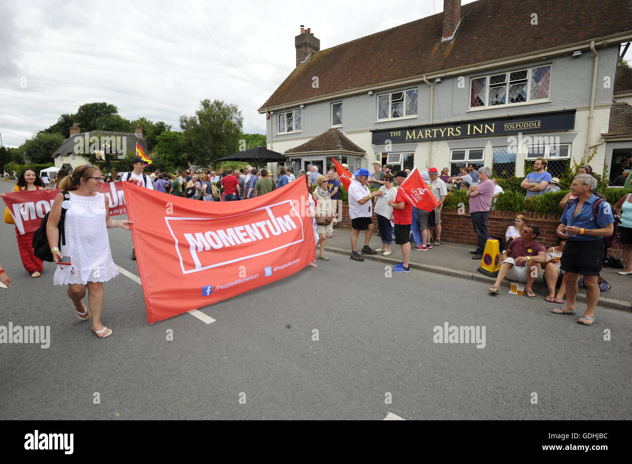 Tolpuddle Martyrs Rally, Dorset, UK. 17th July 2016. The parade passes ...