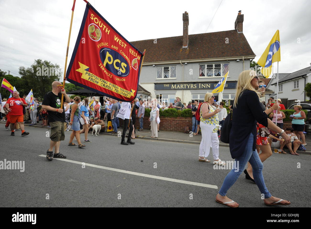 Tolpuddle Martyrs Rally, Dorset, UK. 17th July 2016. The parade passes ...