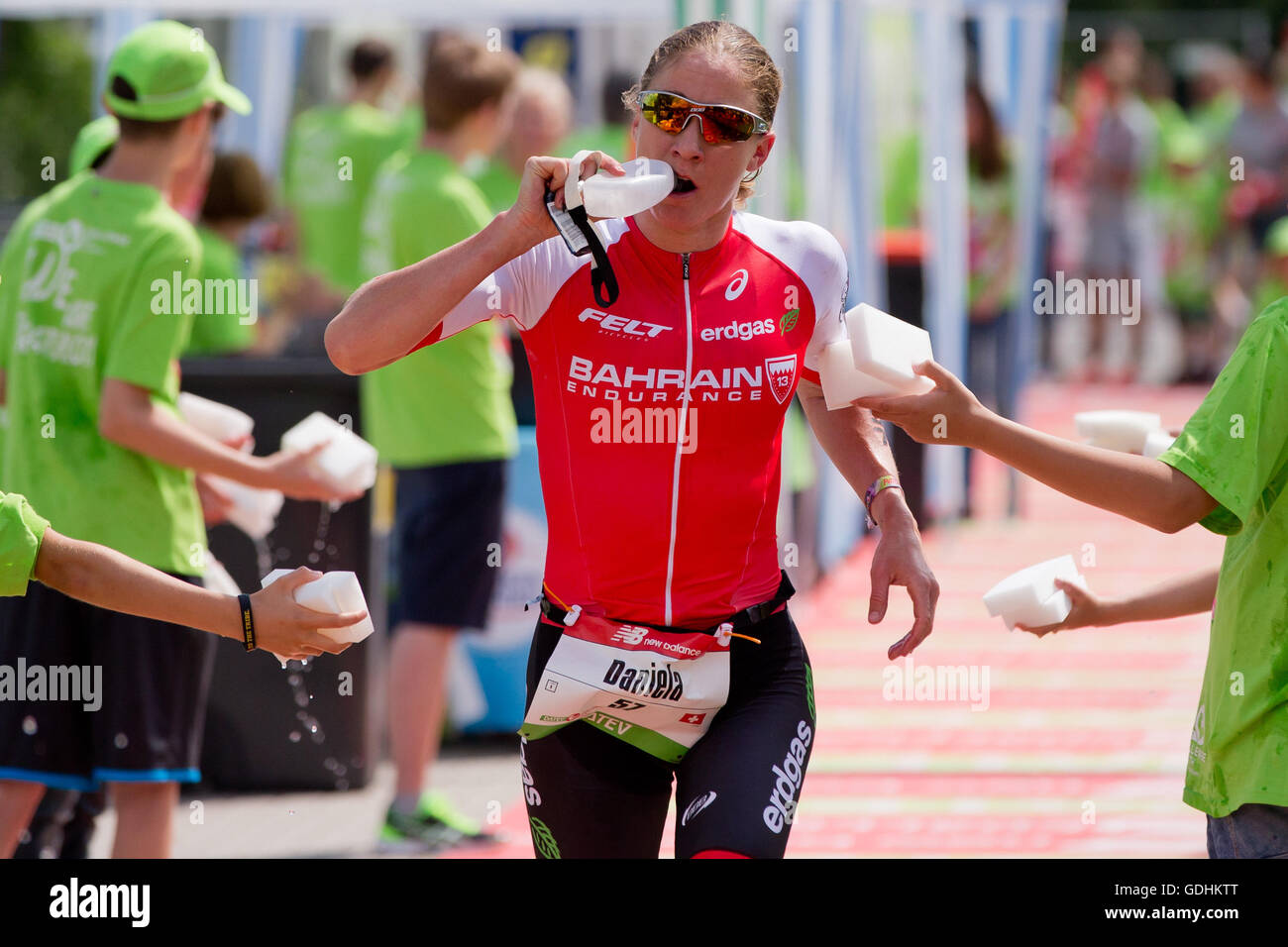 Swiss triathlete Daniela Ryf leaves the changing zone in the Datev ...