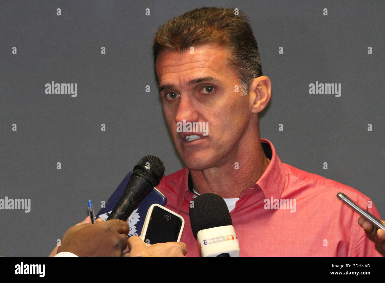 Wagner Mancini, coach of Victoria, at the press conference after the ...