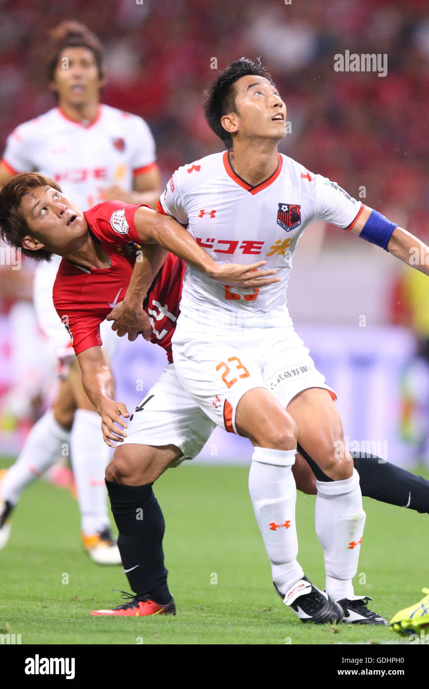Saitama, Japan. 17th July, 2016. (L-R) Takahiro Sekine (Reds), Shin Kanazawa (Ardija) Football ...
