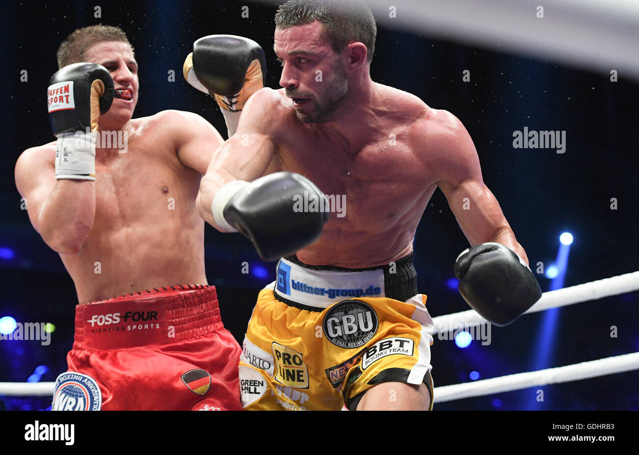 Berlin, Germany. 16th July, 2016. Berlin-based boxer Tyron Zeuge (L ...