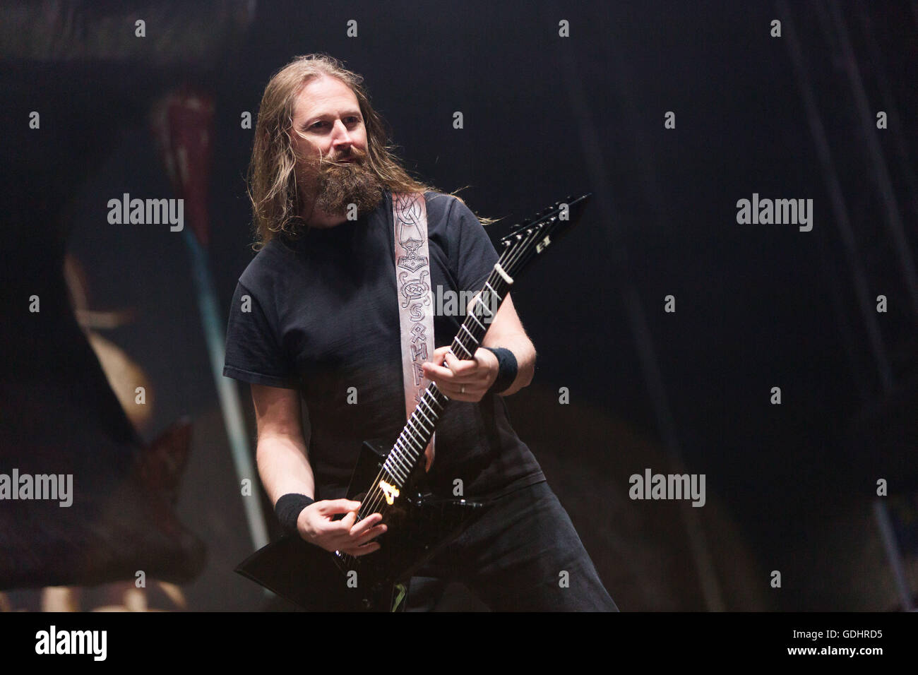 Guitarist Johan Soderberg from Swedish band Amon Amarth performs at the ...