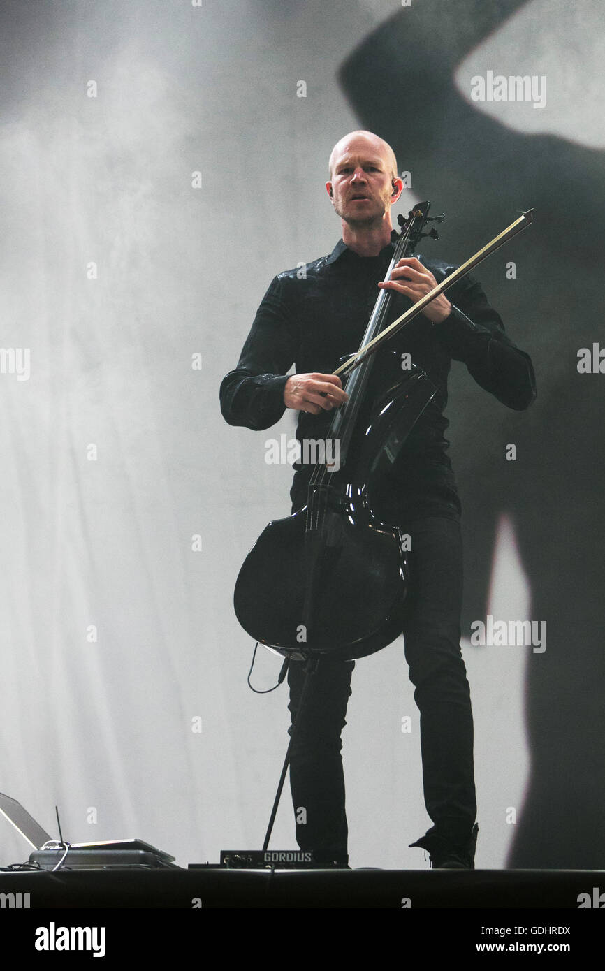 Cellist Max Lilja performs during the concert of Finnish singer Tarja ...