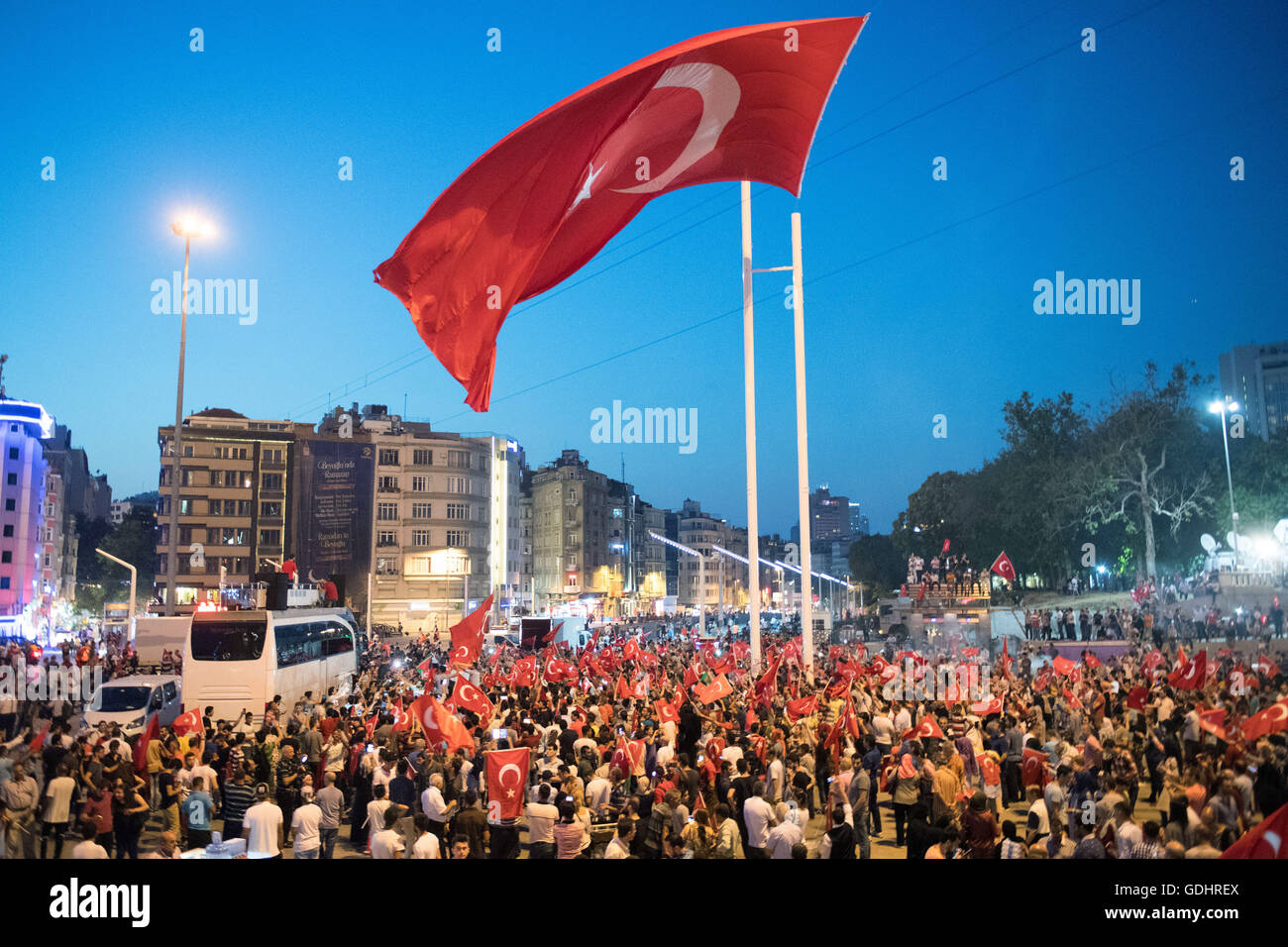 Istanbul, Turkey. 17th July, 2016. People shout slogans and hold flags ...
