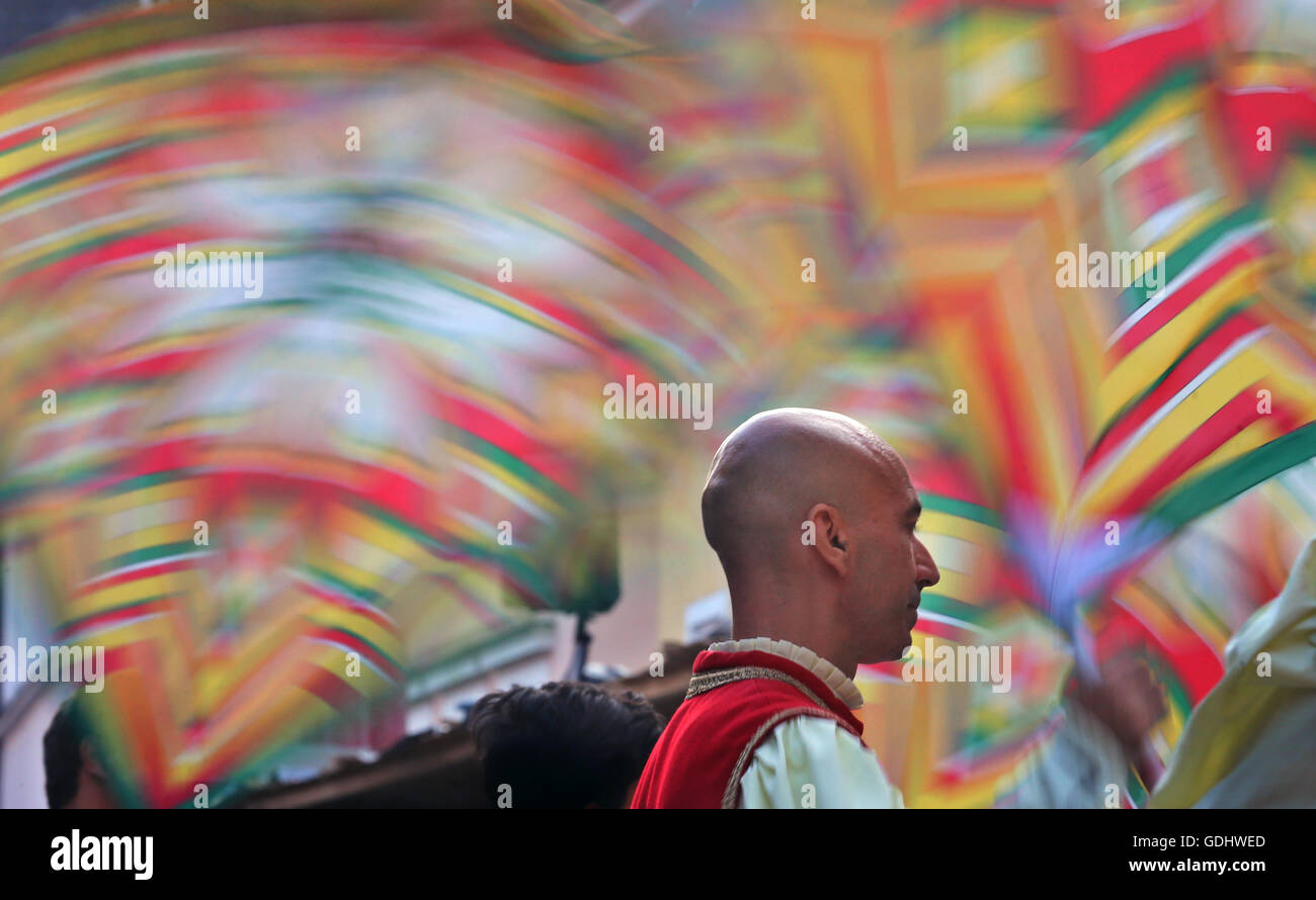A flag throwers from Ferrara (Italy) swings on hsi flag at the ...