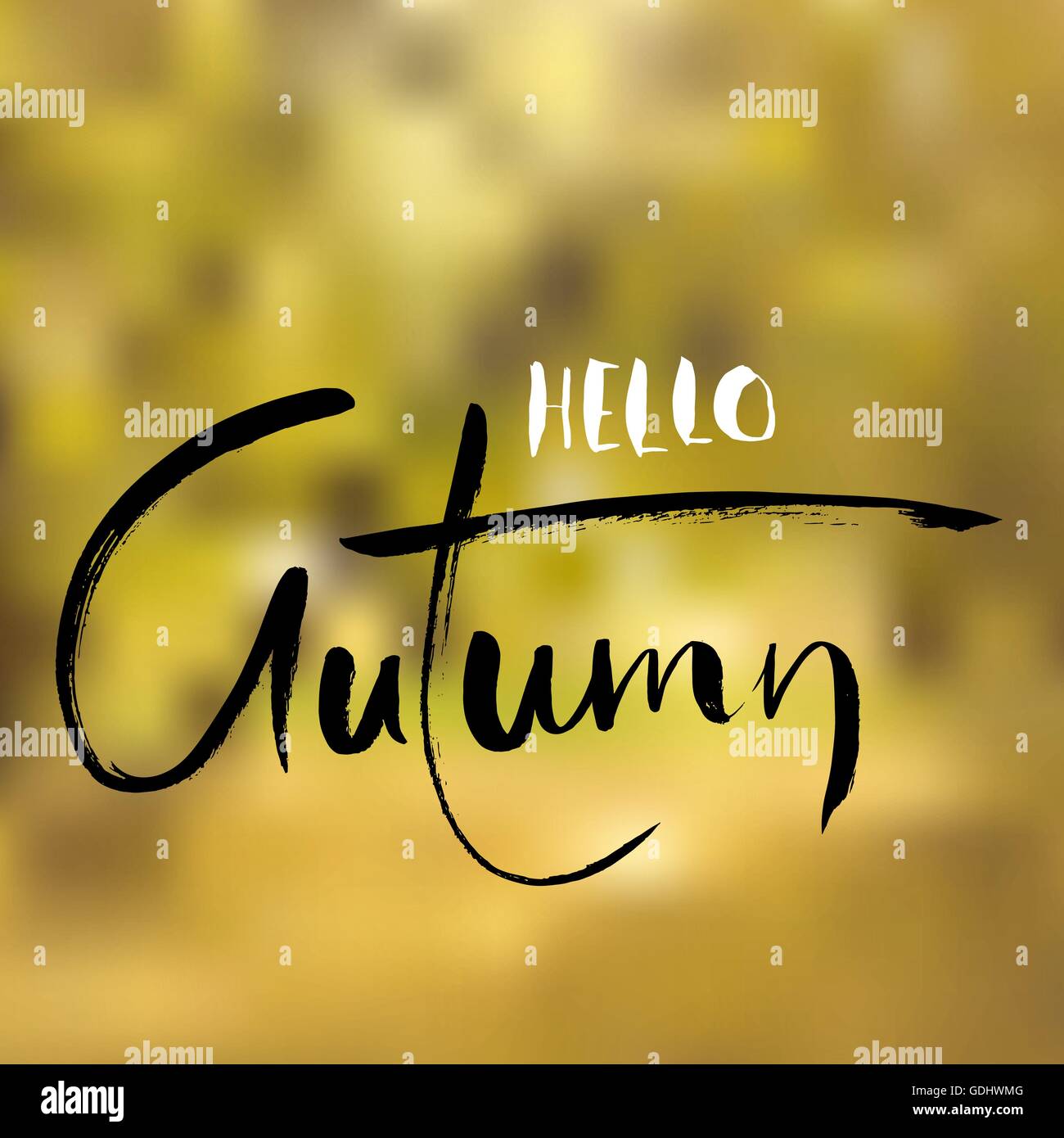 Vector blurred autumn landscape background with typography text. Hello ...