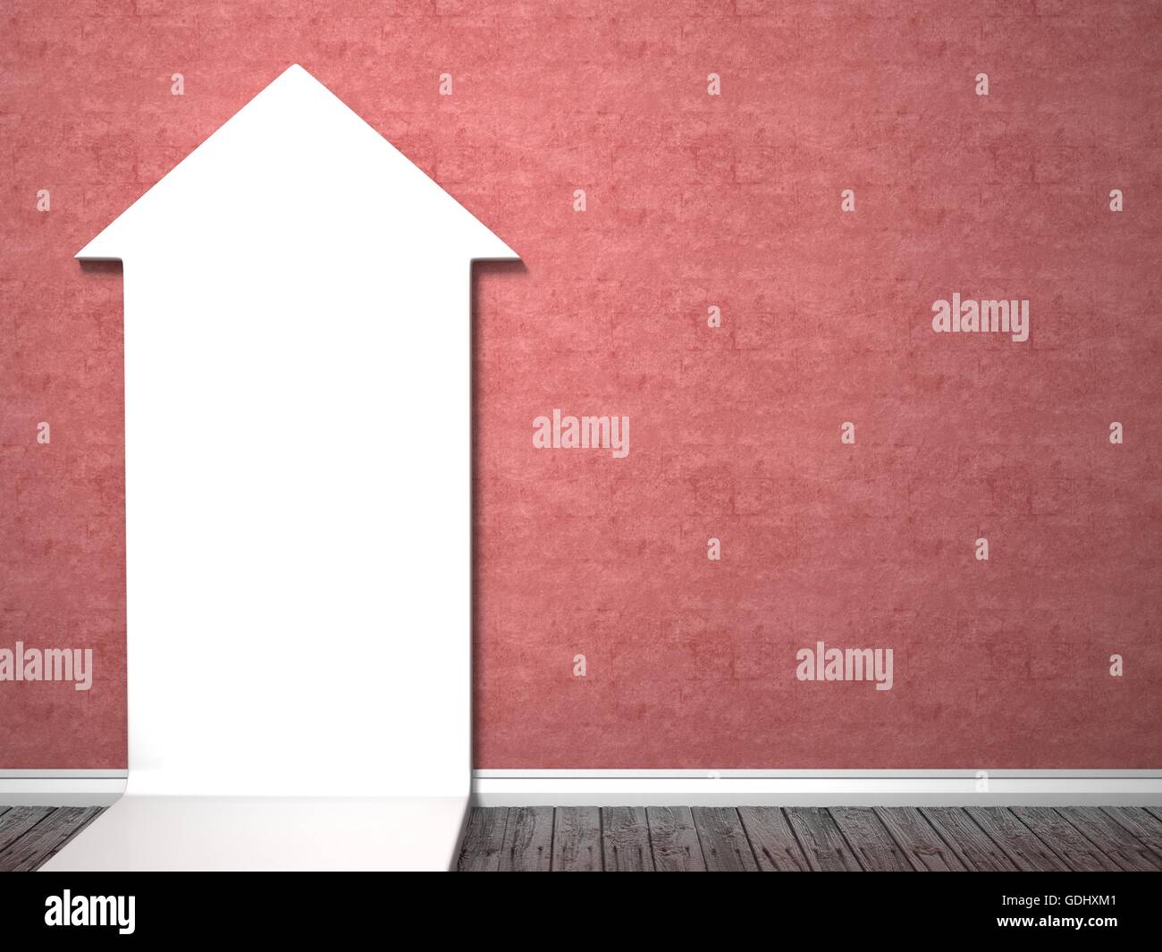 Arrow shape mock up poster on red wall, 3D render illustration Stock ...