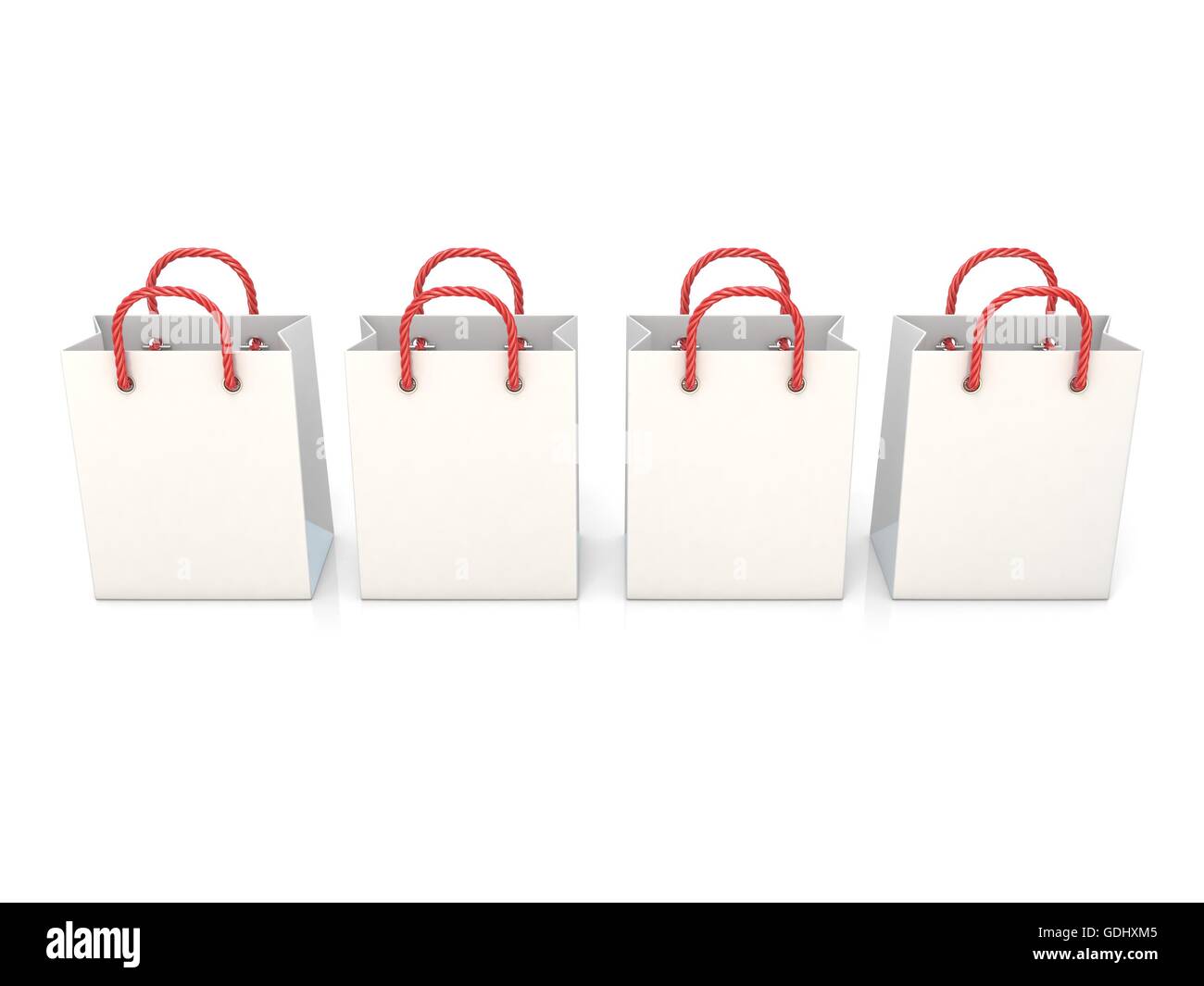 Four, empty, white, blank shopping bags. 3D render illustration ...
