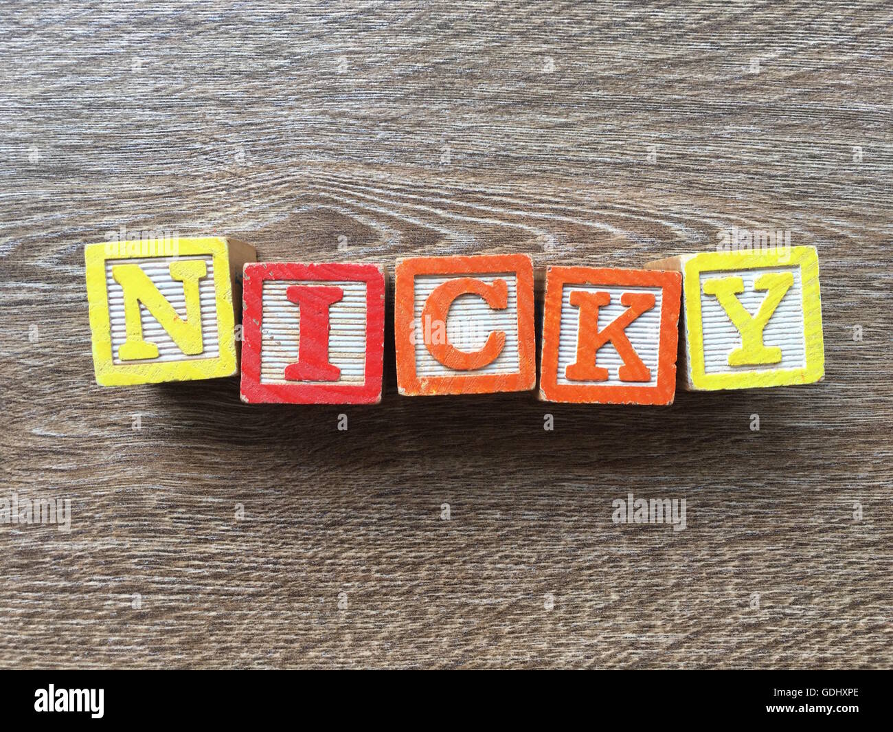 Nicky name written with wood block letter toys Stock Photo - Alamy