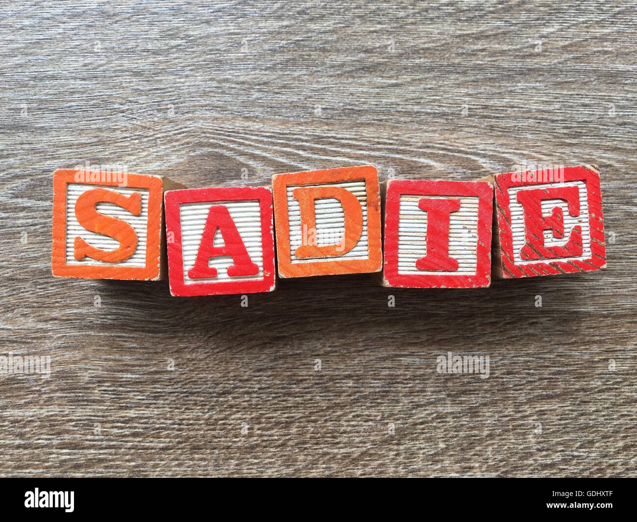 Sadie name written with wood block letter toys Stock Photo - Alamy