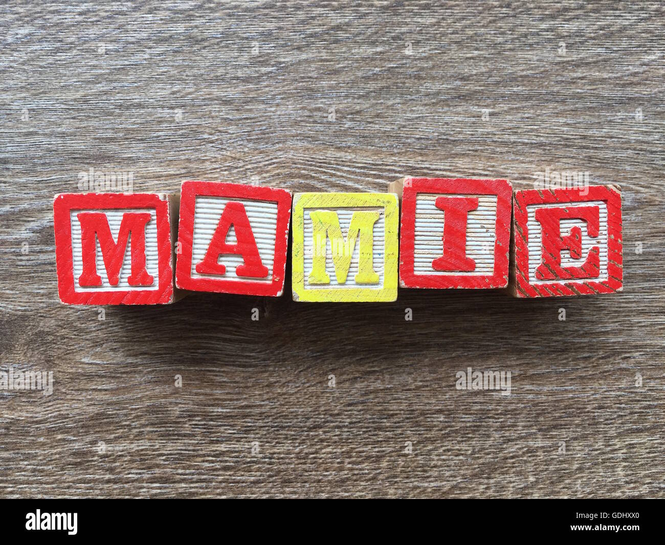 Mamie name written with wood block letter toys Stock Photo - Alamy