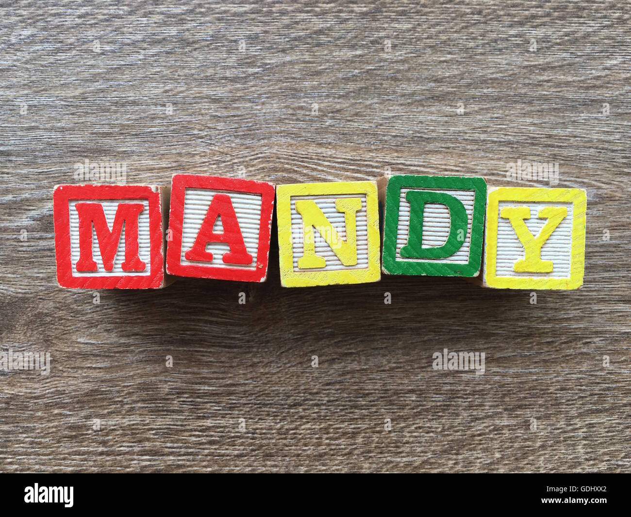 Mandy name written with wood block letter toys Stock Photo - Alamy