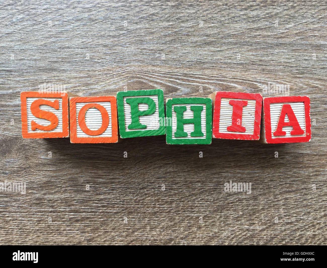 Sophia name written with wood block letter toys Stock Photo - Alamy
