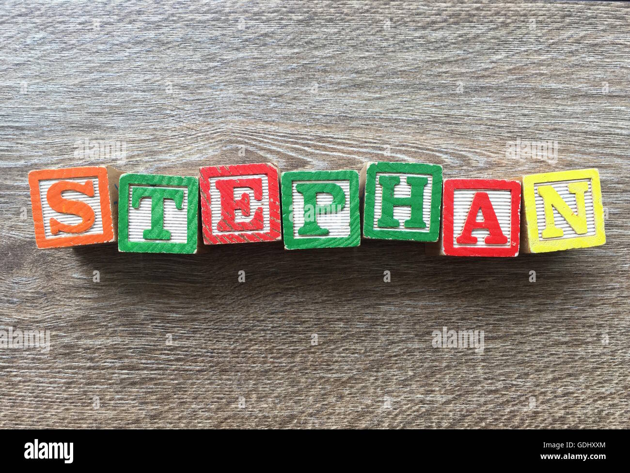 Stephan name written with wood block letter toys Stock Photo - Alamy