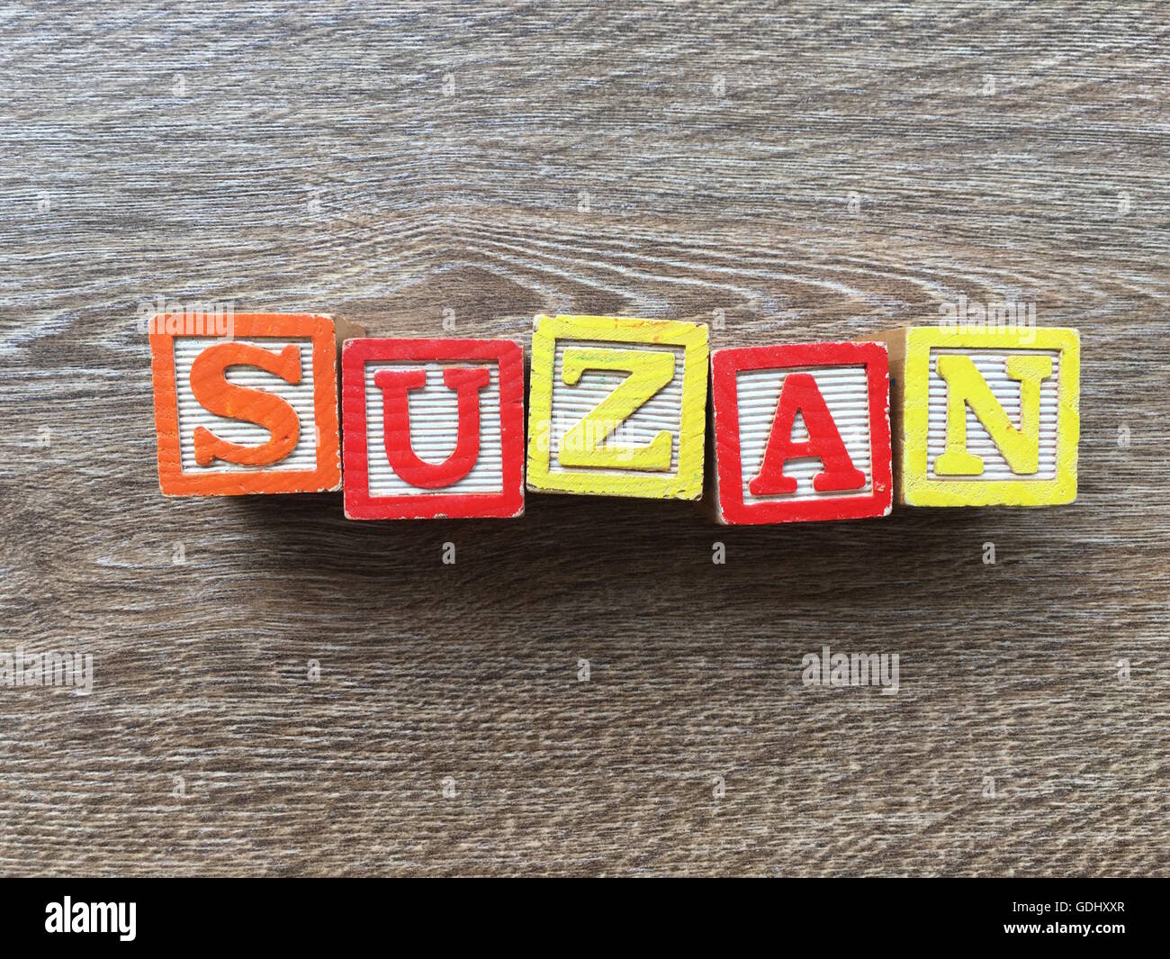 Suzan name written with wood block letter toys Stock Photo - Alamy