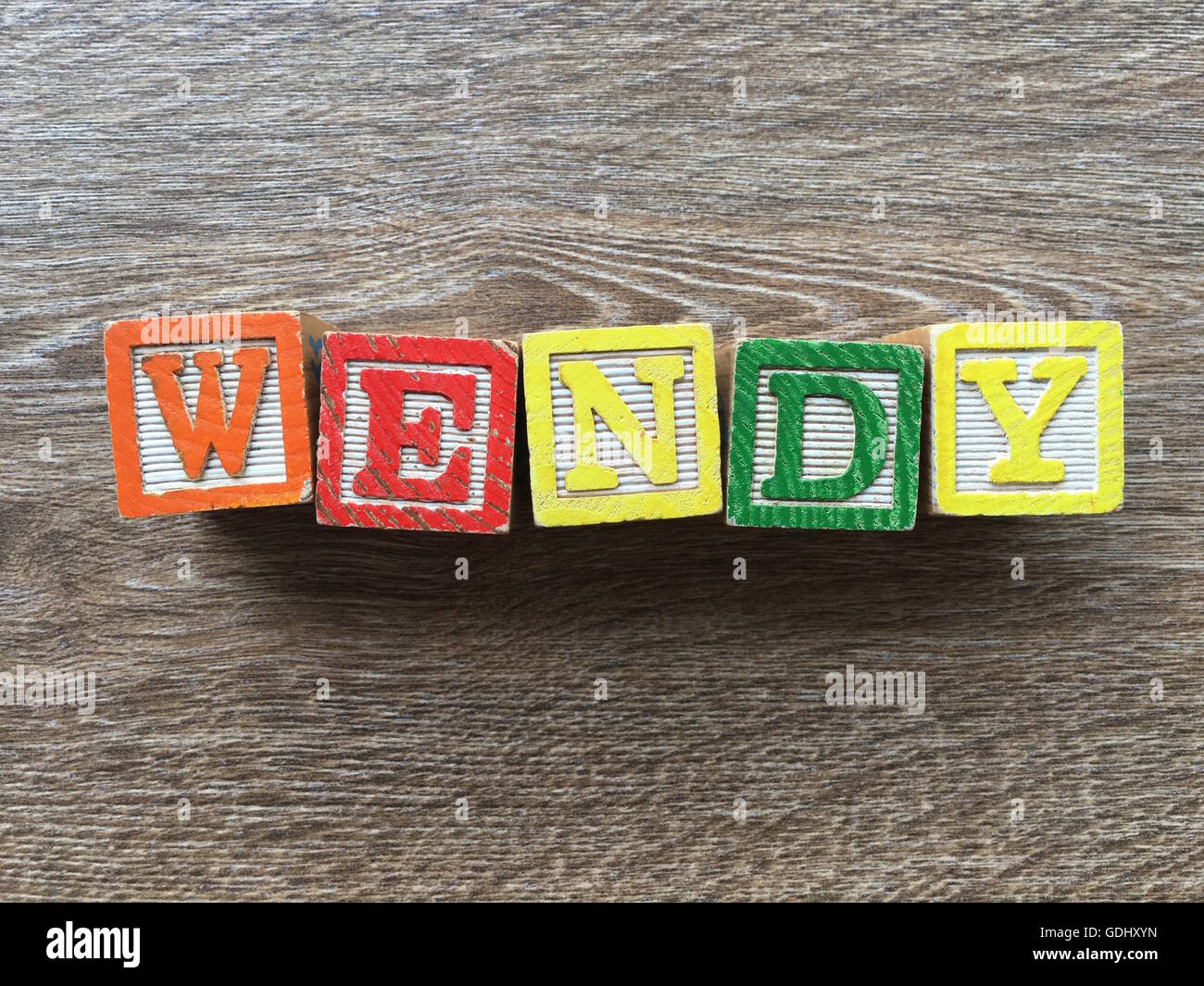 Wendy name written with wood block letter toys Stock Photo - Alamy
