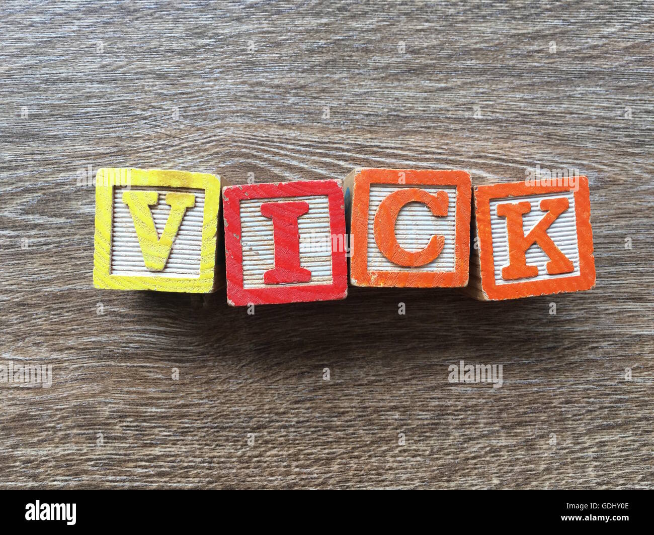 Vick name written with wood block letter toys Stock Photo - Alamy