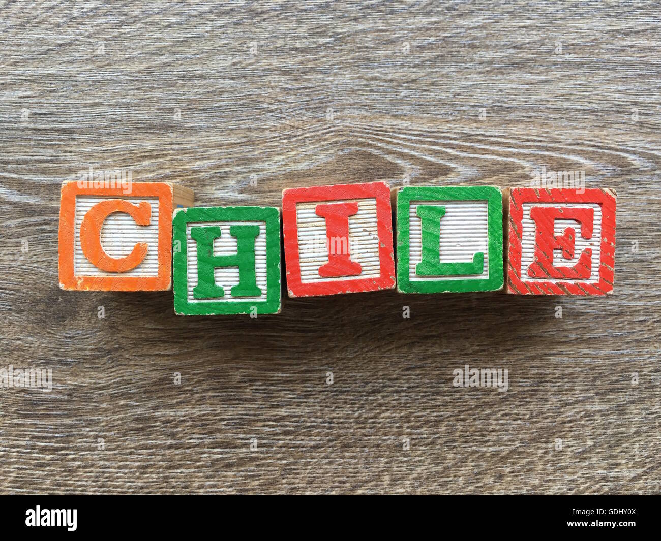 CHILE word written with wood block letter toys Stock Photo - Alamy