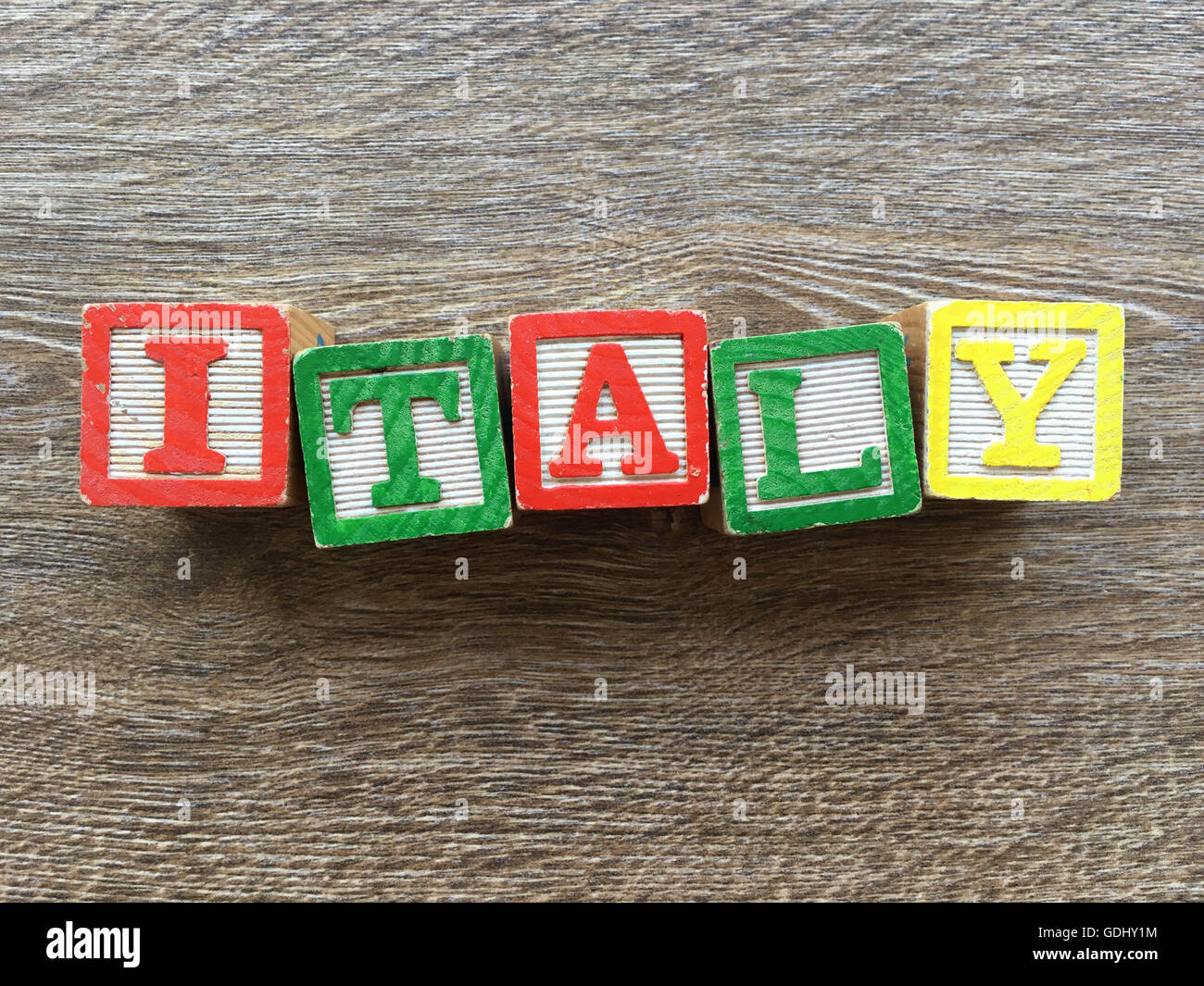 ITALY word written with wood block letter toys Stock Photo - Alamy